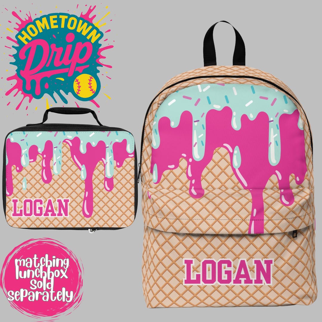 Personalized Name and Number Ice Cream Drip Backpack, Baseball Drip ...