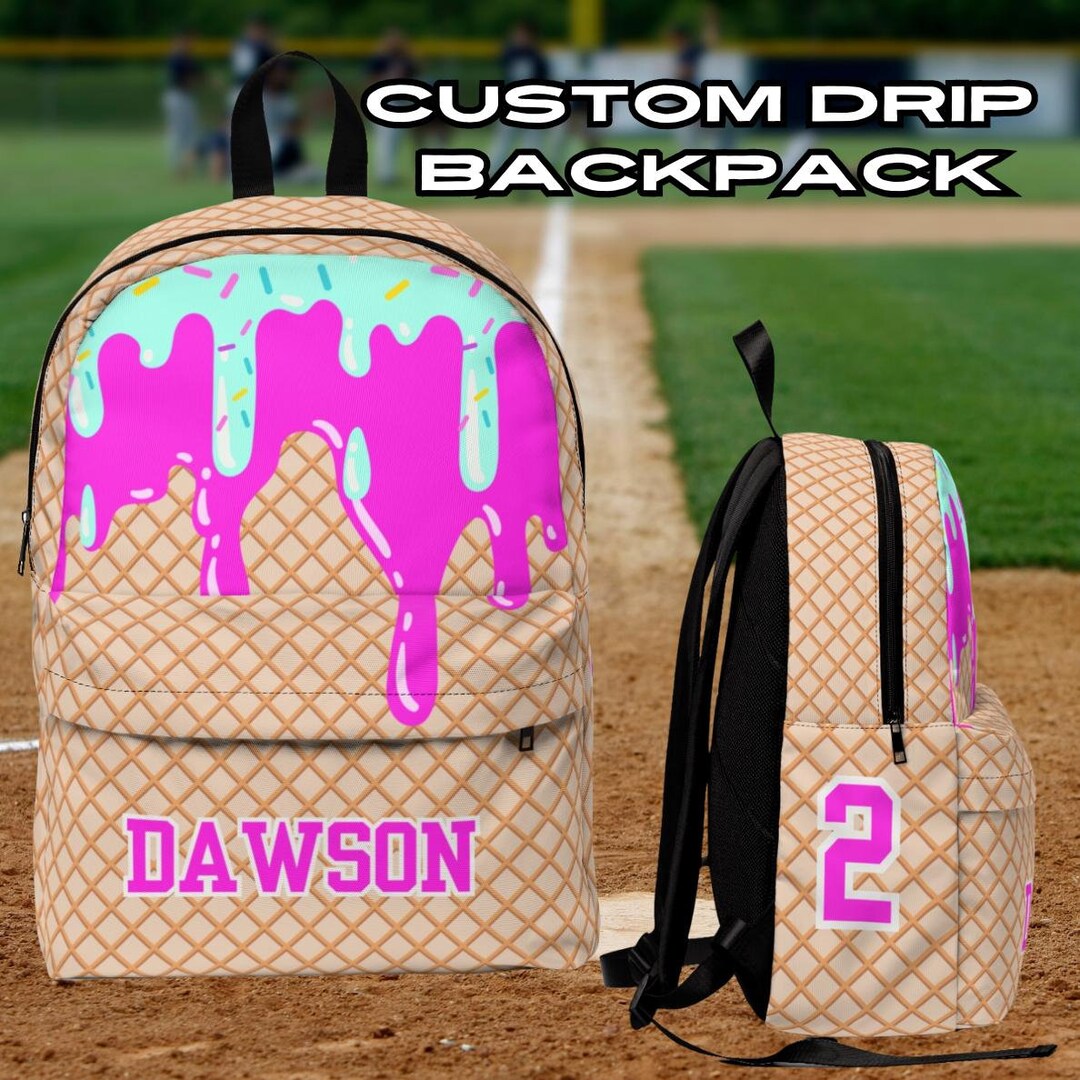 Personalized Name and Number Ice Cream Drip Backpack, Baseball Drip ...