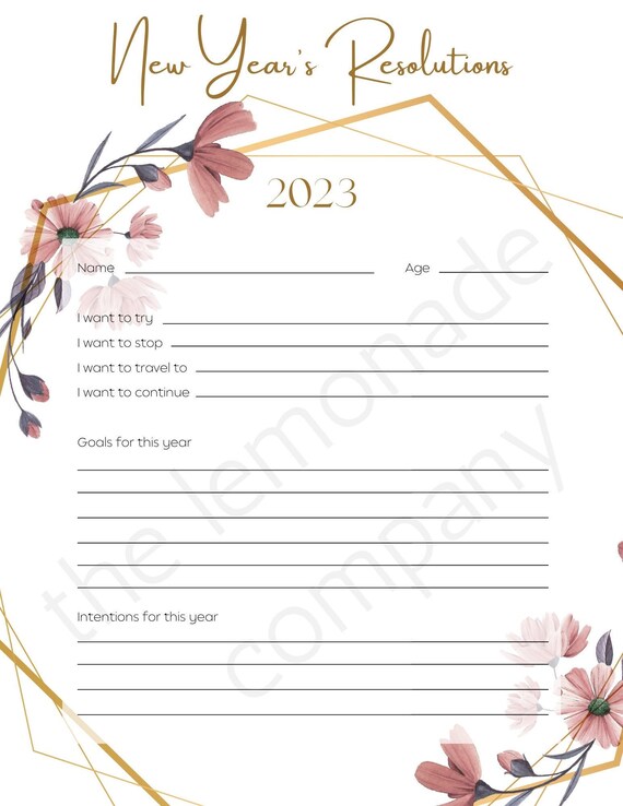Floral Printable 2023 New Year s Resolutions New Etsy