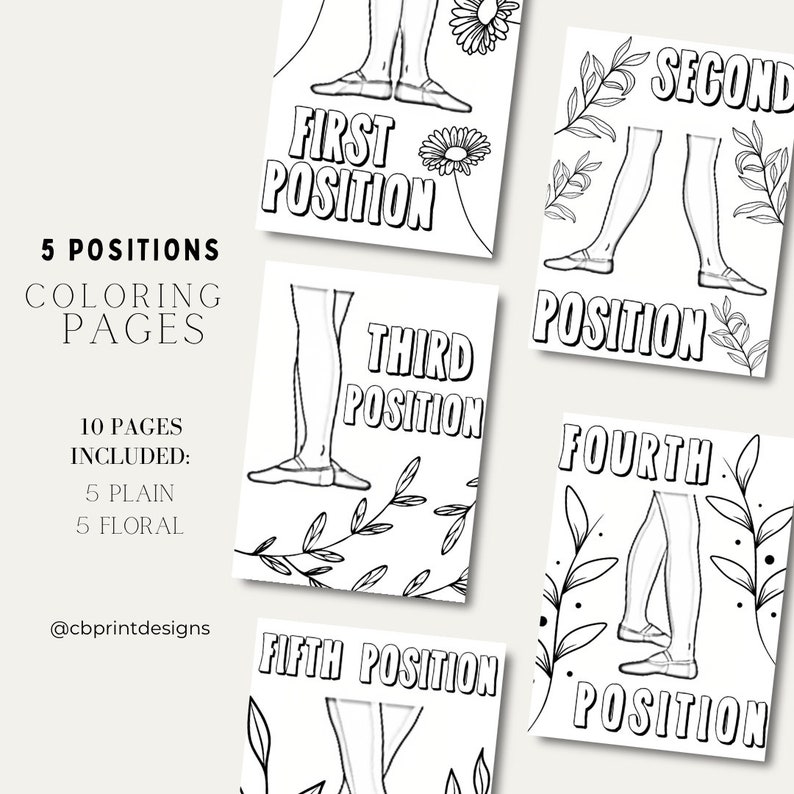 5 Positions Coloring Pages for Dance Studio / Dance Teacher - Etsy