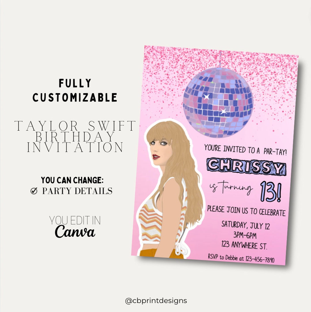 Taylor Swift Birthday Invitation - Etsy