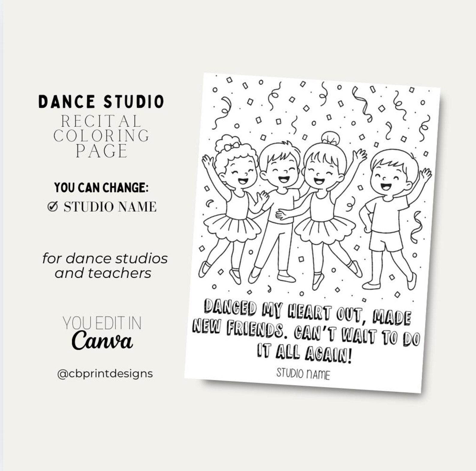 Dance Recital Coloring Page for Dance Studio / Dance Teacher - TEMPLATE ...