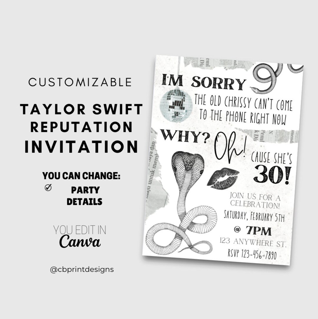 Taylor Swift Birthday Invitation Reputation - Etsy