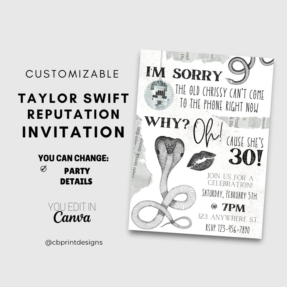 Taylor Swift Birthday Invitation Reputation - Etsy