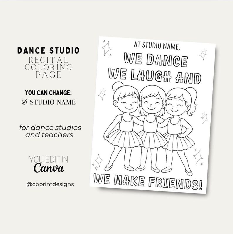 Coloring Page for Dance Studio / Dance Teacher - TEMPLATE - Etsy