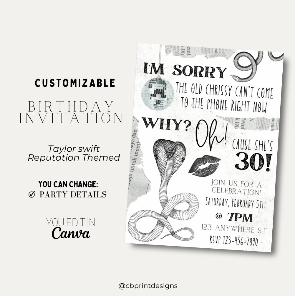 Taylor Swift Birthday Invitation - Reputation - Etsy