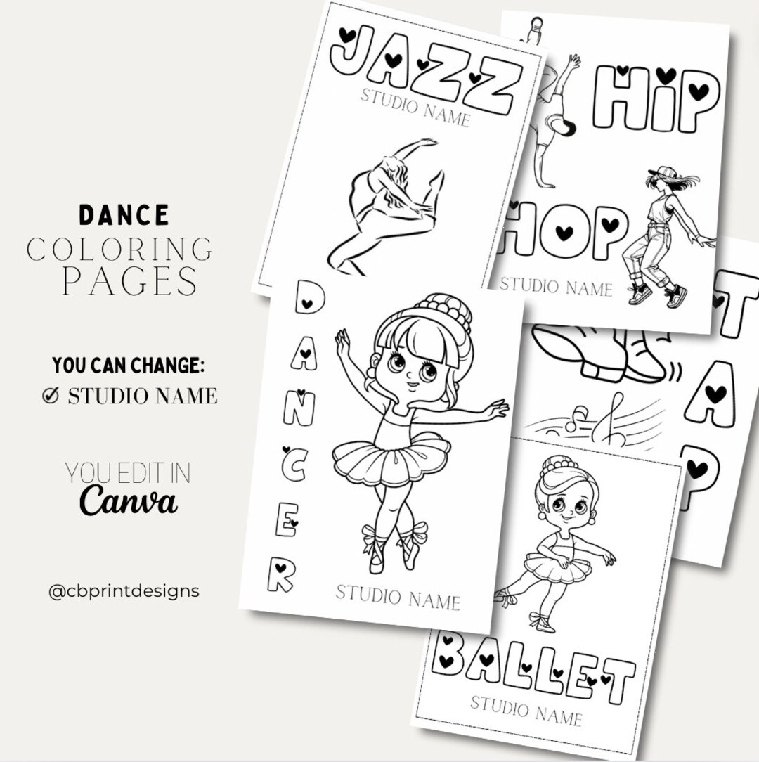 Dancer, Ballet, Tap, Jazz, Hip Hop Coloring Pages for Dance Studio ...