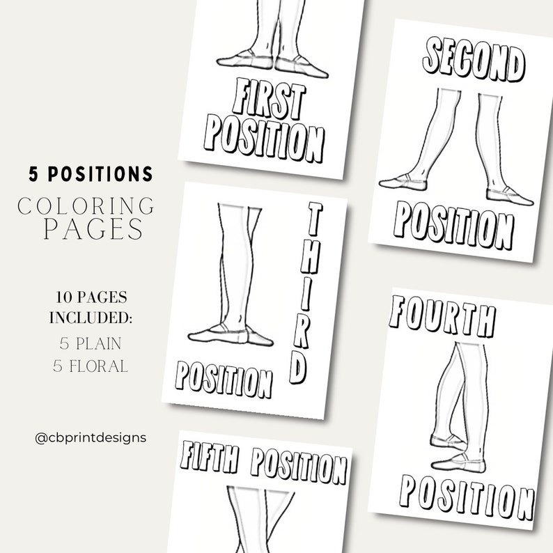 5 Positions Coloring Pages for Dance Studio / Dance Teacher - Etsy
