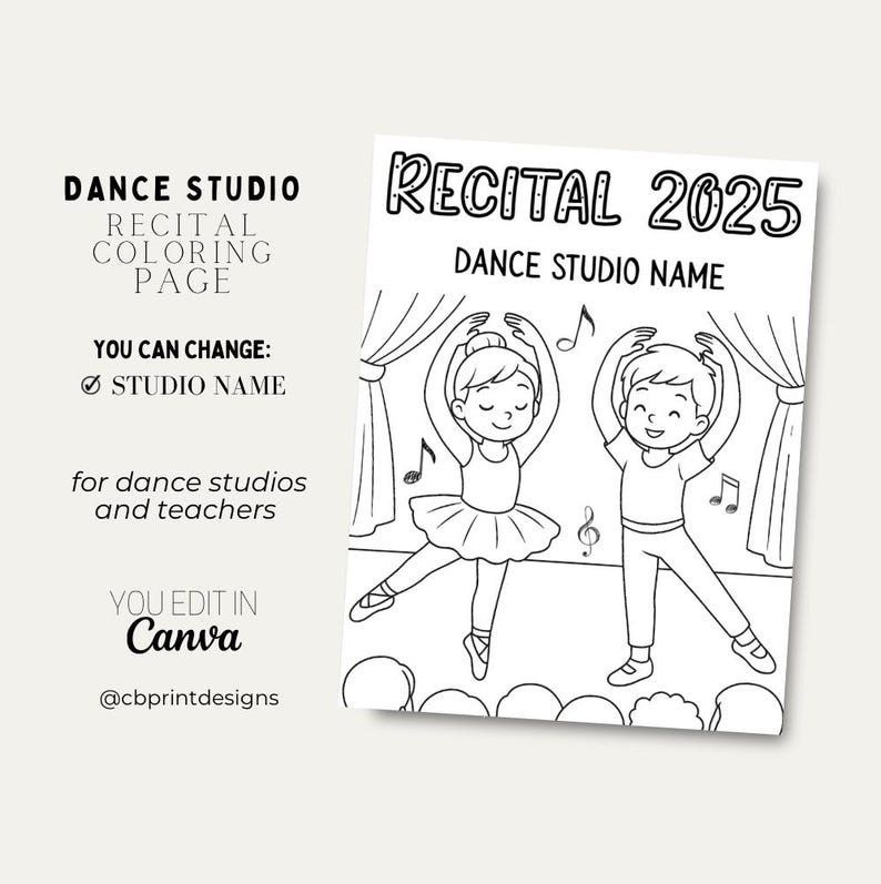 Dance Recital Coloring Page for Dance Studio / Dance Teacher - TEMPLATE ...