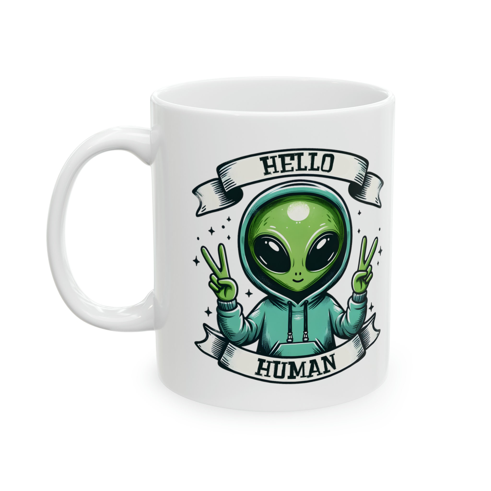 Hello Human Alien Mug, Vintage Gift, Alien Coffee Mug, Funny Mugs - Etsy