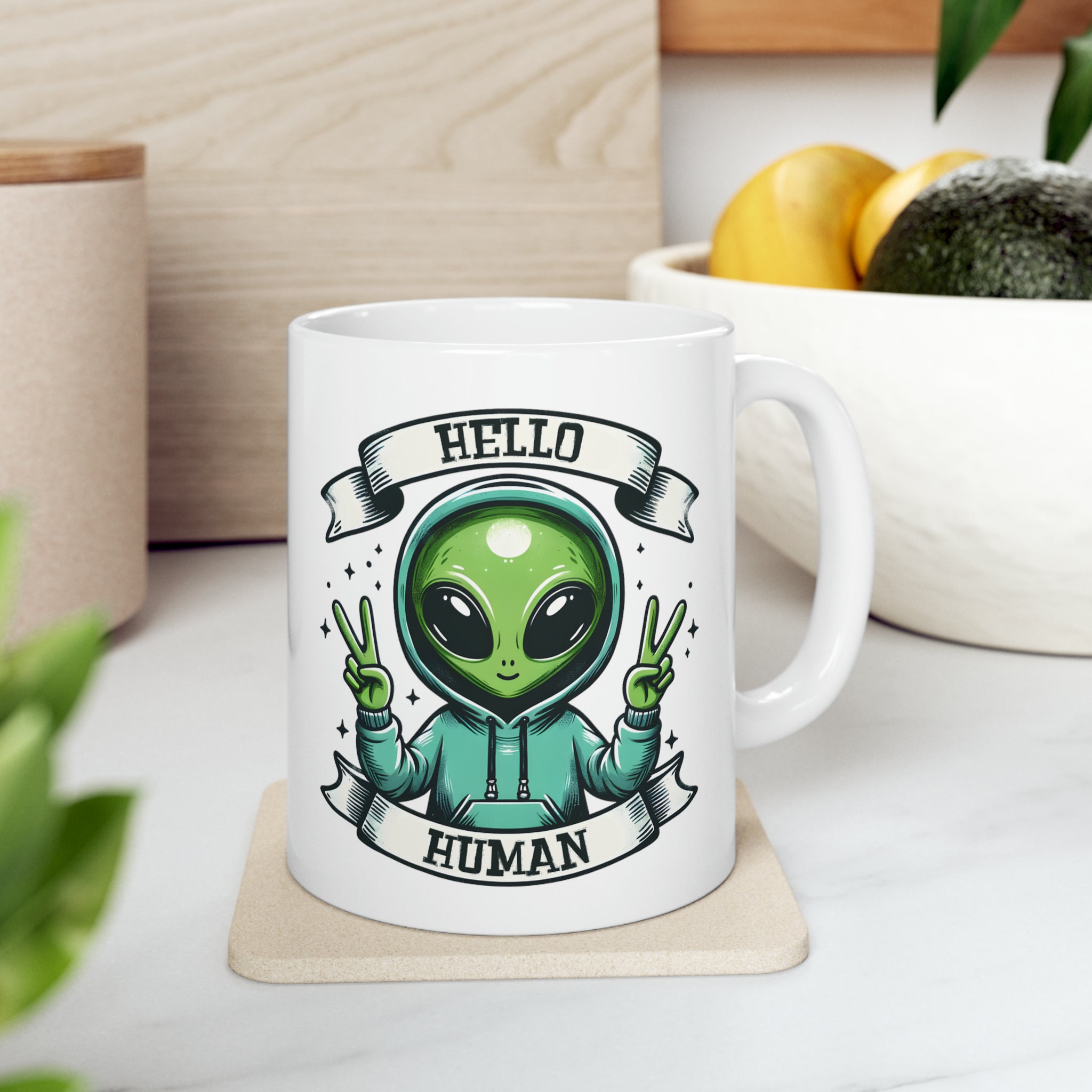 Hello Human Alien Mug, Vintage Gift, Alien Coffee Mug, Funny Mugs - Etsy