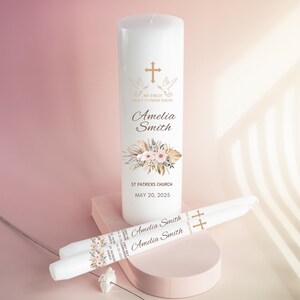 Personalized Boho Terracotta First Communion Candles Boho Chic ...