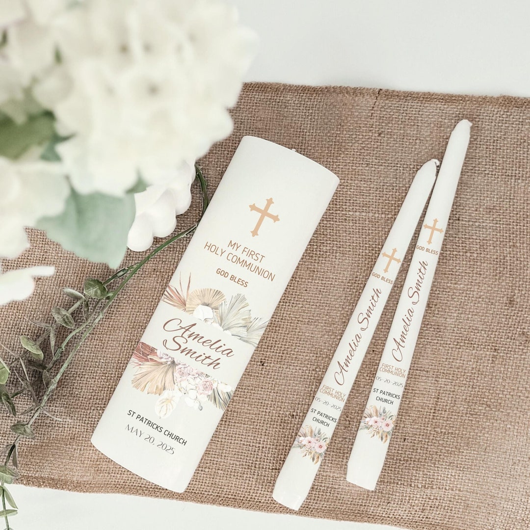 Personalized Boho Terracotta First Communion Candles Boho Chic ...