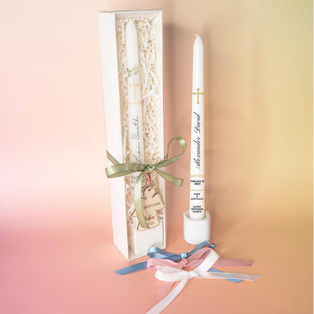 Personalized Elegant Orthodox Baptism Gold Cross Taper Candle Gift ...