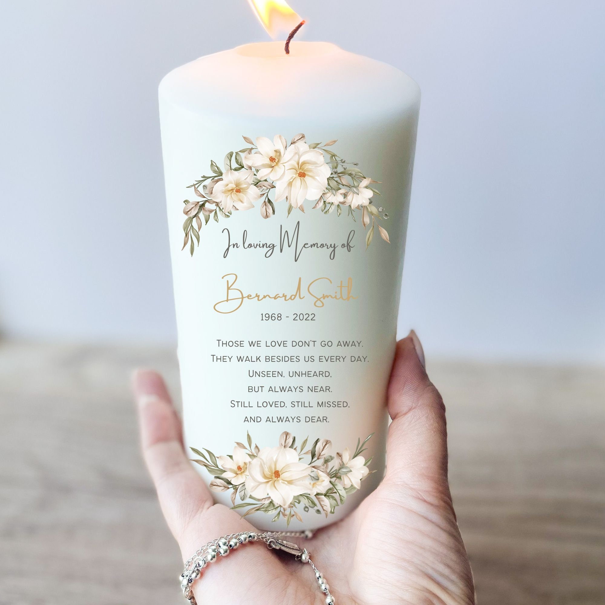 Personalized Memorial Candle With White Floral Design - Etsy