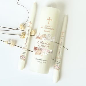 Personalized Boho Terracotta First Communion Candles Boho Chic ...