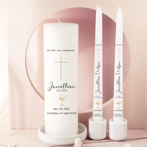 Personalized Simple Minimalistic First Communion Candle Set Custom ...