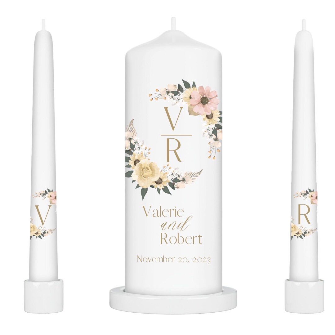 Elegant Pastel Blush Pretty Pink Crest Unity Candle Set Personalized ...