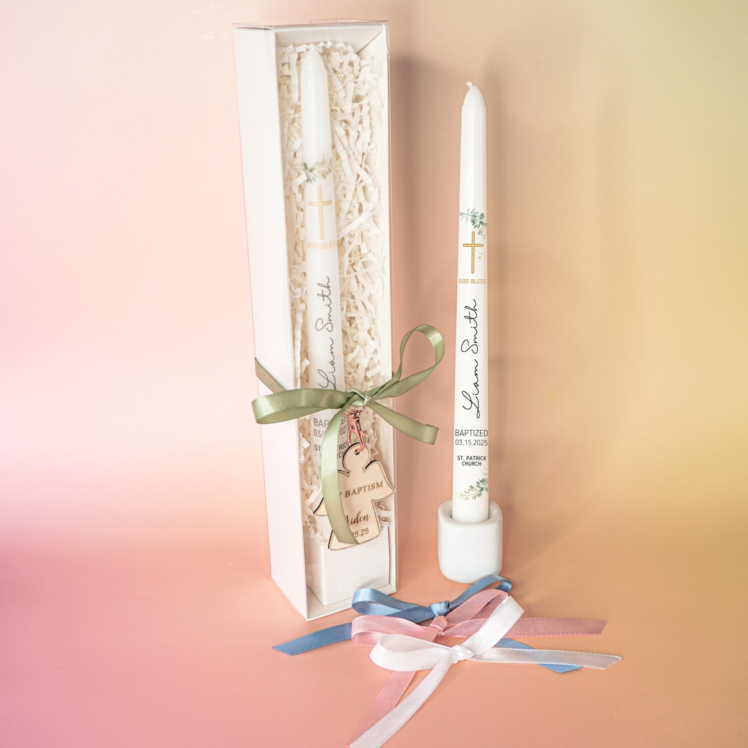 Elegant Greenery Baptism Taper Candle Nature-inspired Botanical ...