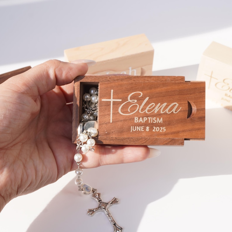 Personalized Rosary Box: Maple or Walnut Wood, Baptism or Communion ...