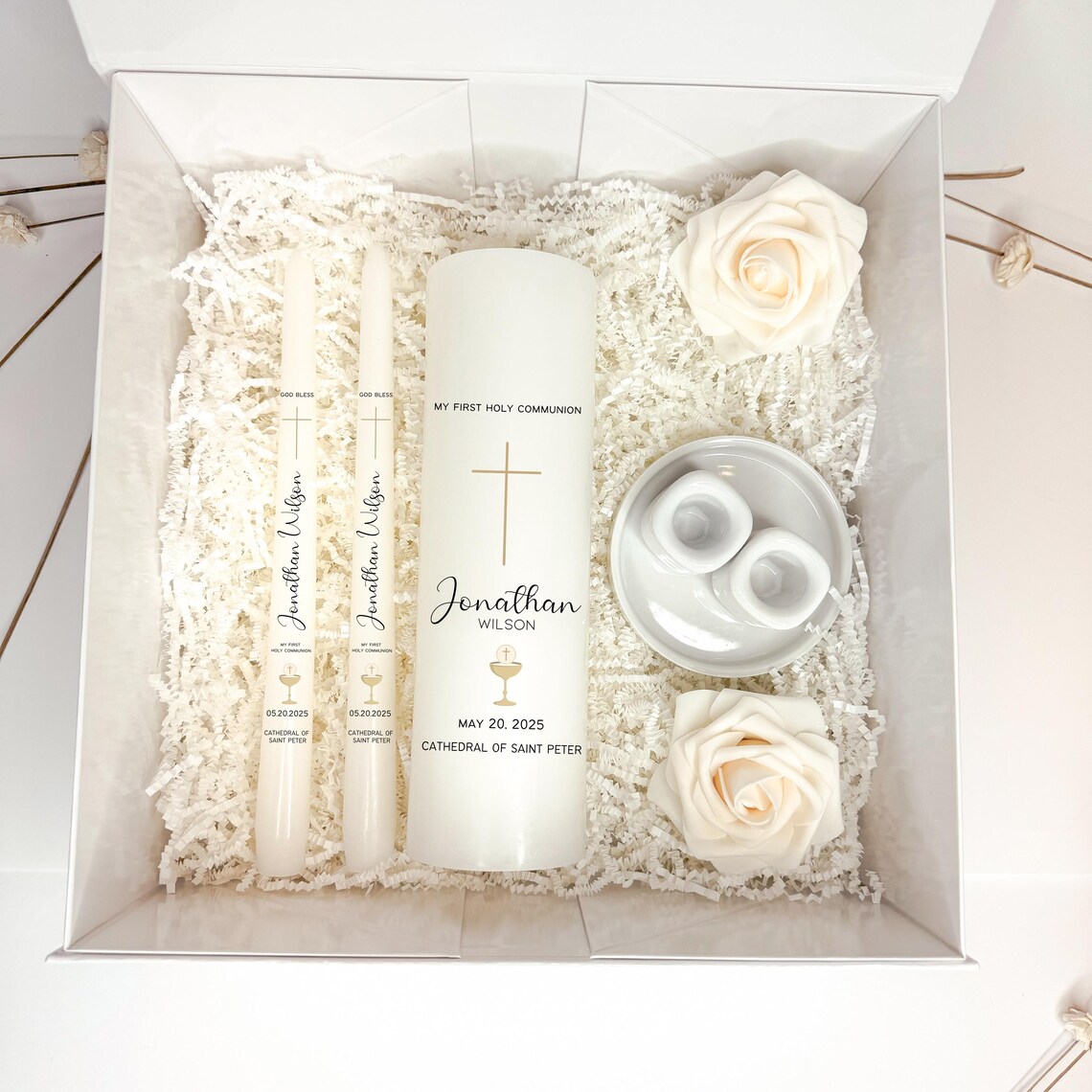 Personalized Simple Minimalistic First Communion Candle Set Custom ...
