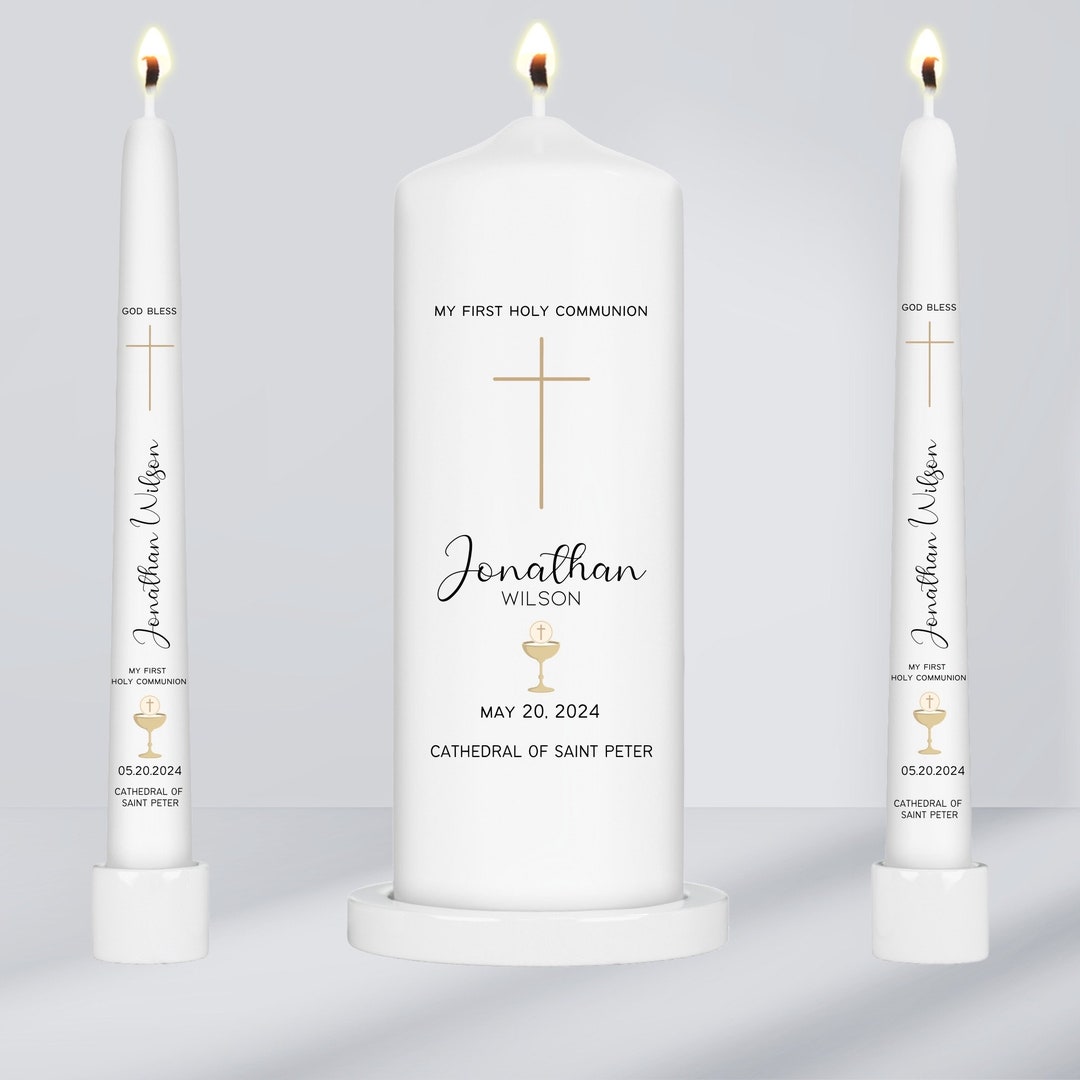 Personalized Simple Minimalistic First Communion Candle Set Custom ...