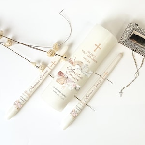 Personalized Boho Terracotta First Communion Candles Boho Chic ...