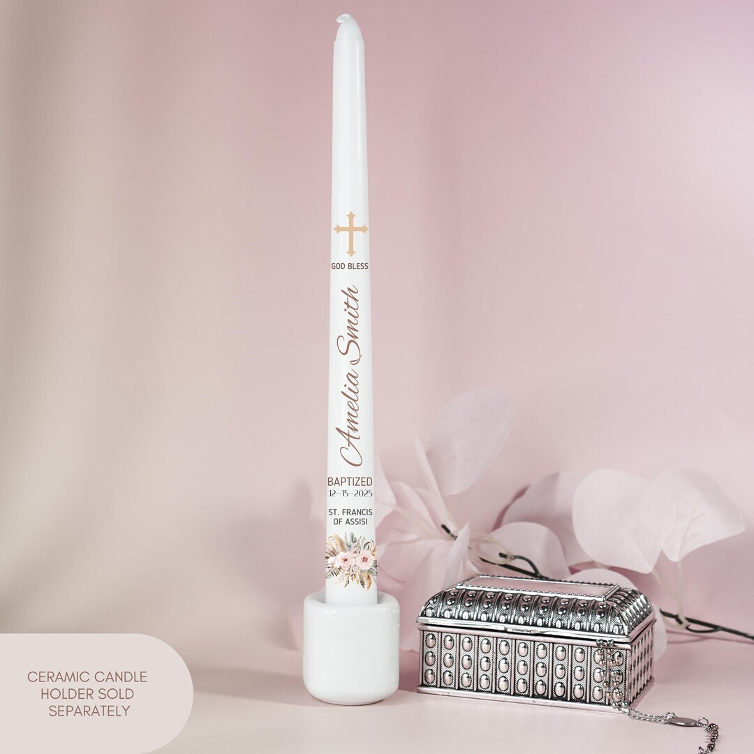 Baptism Boho Taper Candles Personalized Ceremony Baptism Candle Baptism ...