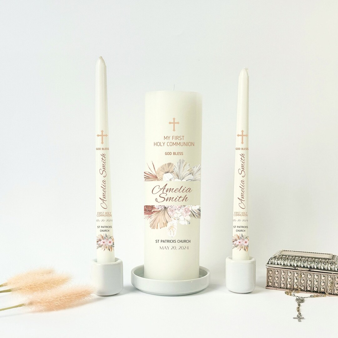 Personalized Boho 1st Communion Candles Boho Chic Personalized Candle ...