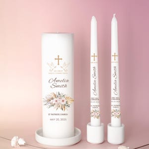 Personalized Boho Terracotta First Communion Candles Boho Chic ...