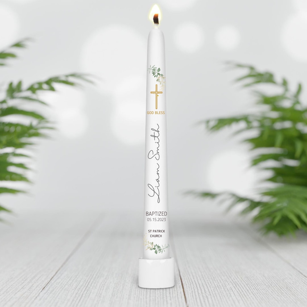 Elegant Greenery Baptism Taper Candle Nature-inspired Botanical ...