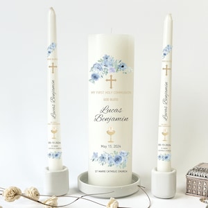 Personalized Blue Floral First Communion Candle Set: Custom Keepsake - Etsy