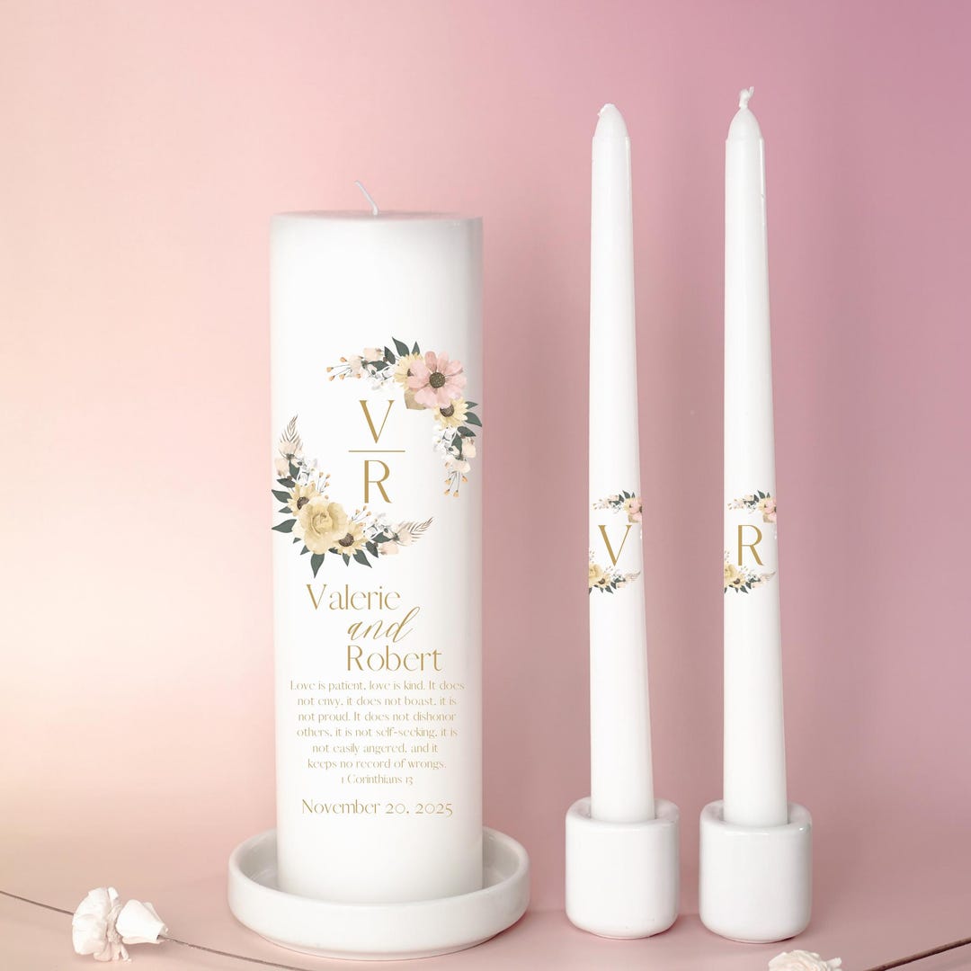 Personalized Floral Unity Candles Wedding Bible Verses Unity Set ...