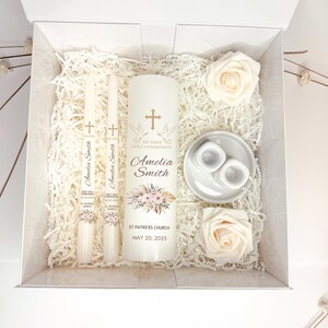 Personalized Boho Terracotta First Communion Candles Boho Chic ...