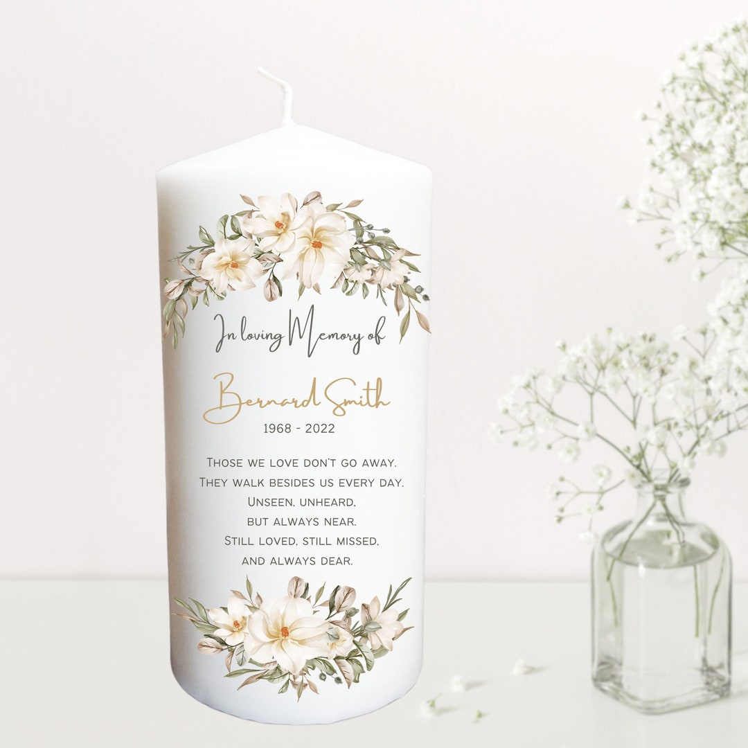 In Loving Memory White Floral Custom Candle Personalized Funeral ...