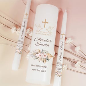 Personalized Boho Terracotta First Communion Candles Boho Chic ...