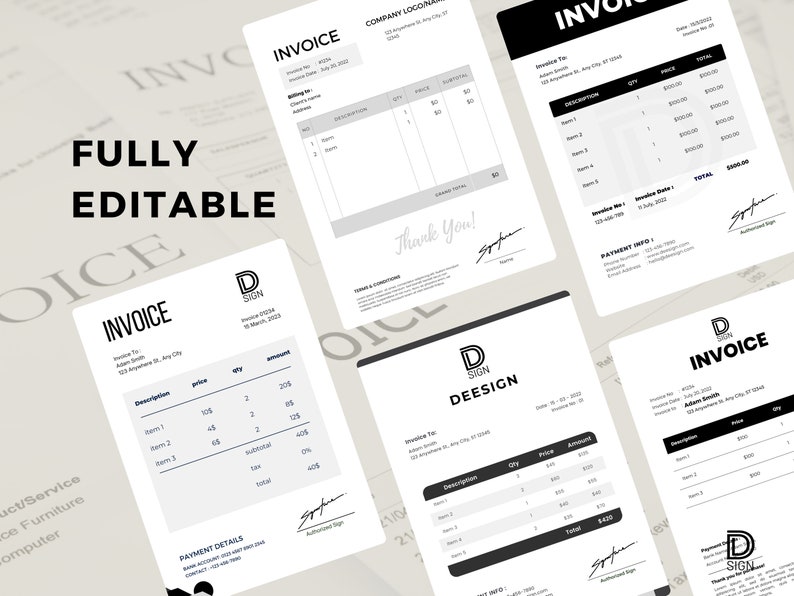 Black & White Invoice Template Printable Modern Business Invoice ...