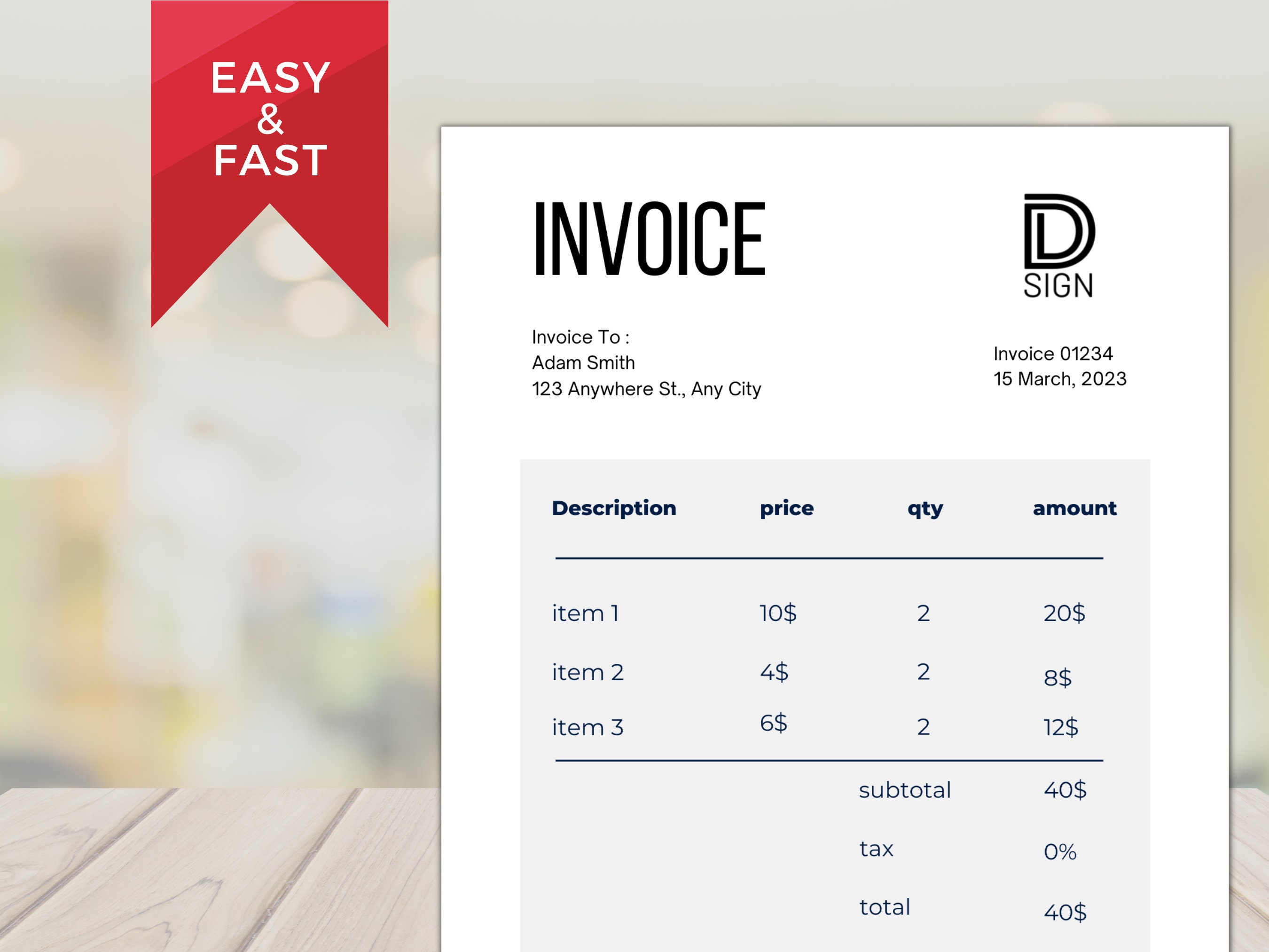 Black & White Invoice Template Printable Modern Business Invoice ...