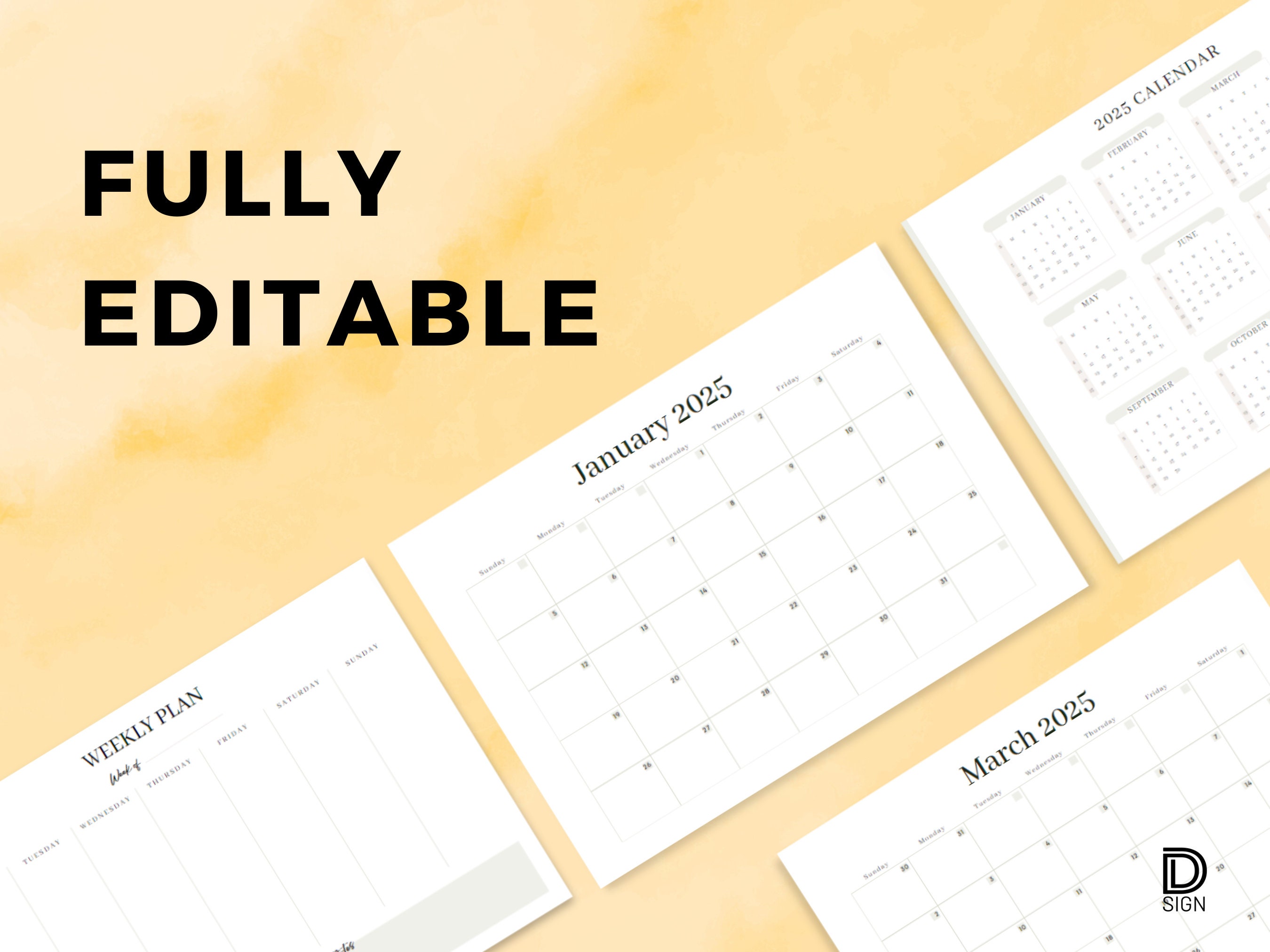 2025 Minimalist Monthly Calendar | Printable | Digital | Editable ...