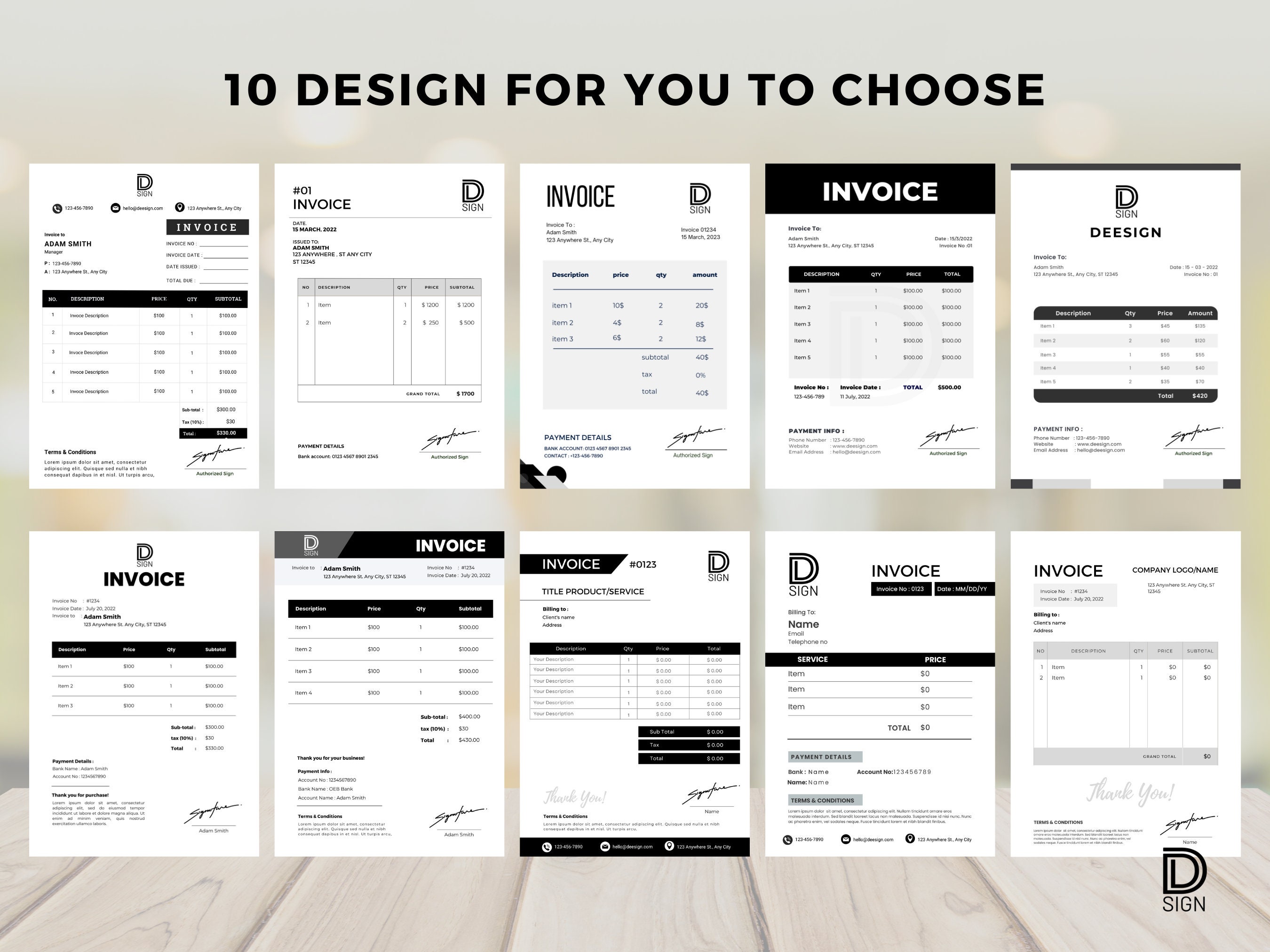 Black & White Invoice Template Printable Modern Business Invoice ...