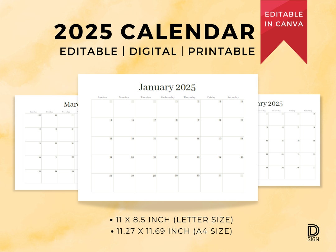 2025 Minimalist Monthly Calendar | Printable | Digital | Editable ...