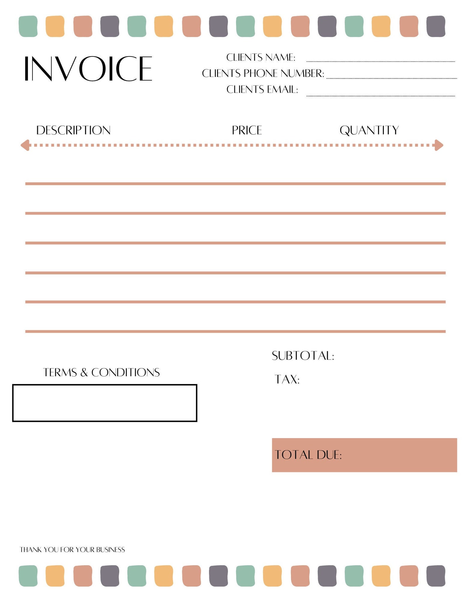 Colorful Invoice Template - Etsy