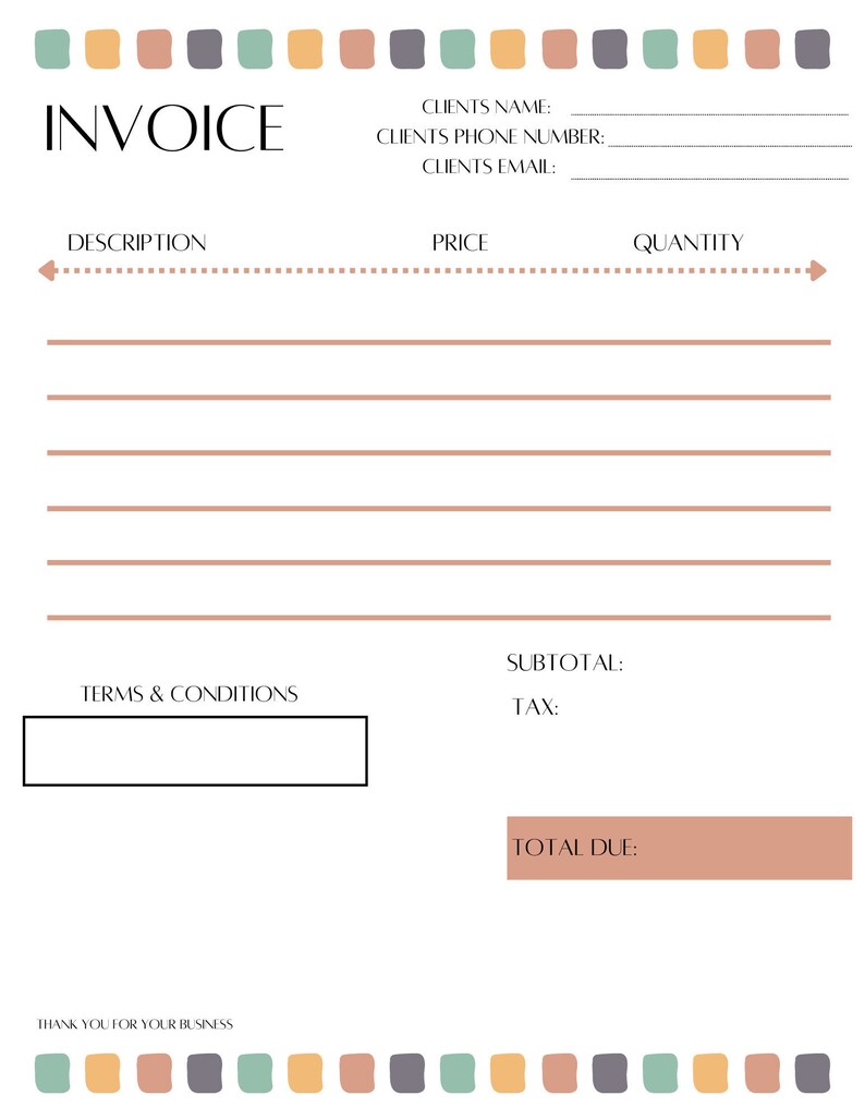 Colorful Invoice Template - Etsy