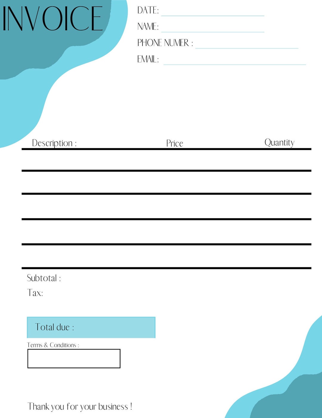 Multi Colored Invoice Template - Etsy