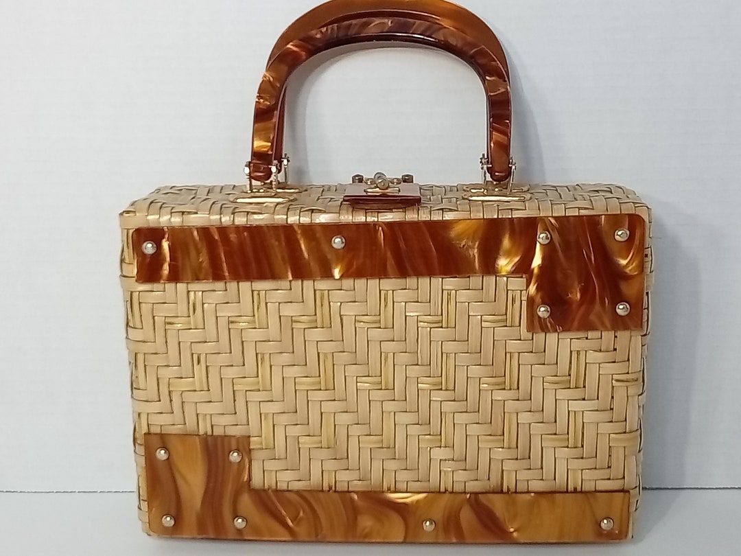 Vintage 1950s Rattan and Lucite Box Purse - Etsy