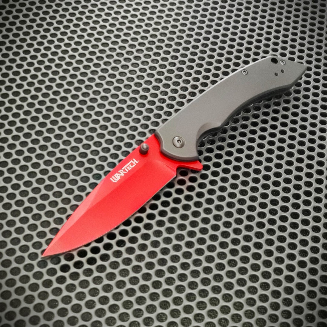 Pocket Knife With Red Blade Folding Knive 3CR13 Steel Spring Assist One ...