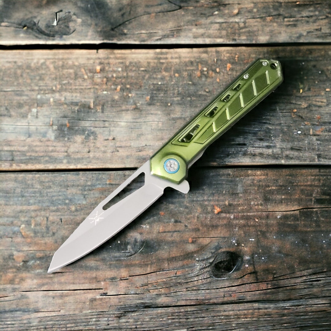 Pocket Knive Green Folding Knife Gift for Him With Handmade Paracord ...