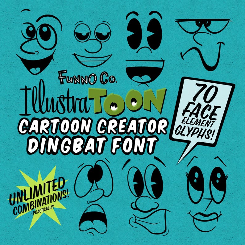 Cartoon Creator Face Maker Hand Drawn Doodles Dingbat Font - Etsy