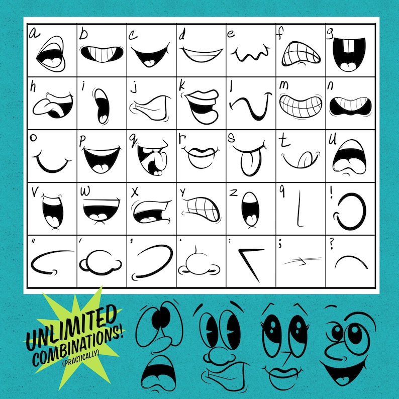 Cartoon Creator Face Maker Hand Drawn Doodles Dingbat Font - Etsy