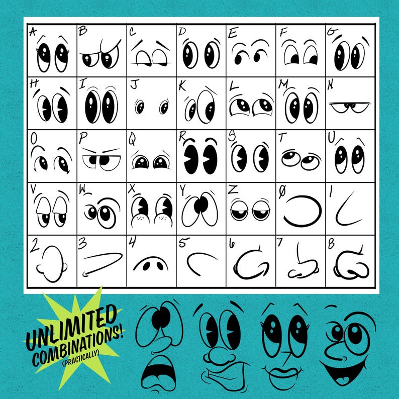 Cartoon Creator Face Maker Hand Drawn Doodles Dingbat Font - Etsy
